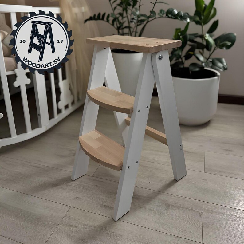 Wooden Folding Ladder Made of Beech, Step Ladder for Kitchen,library ...