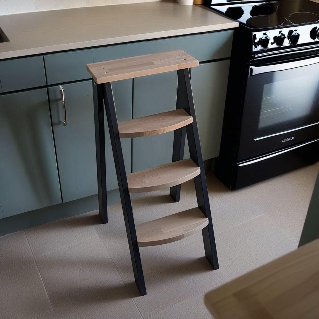 Wooden Folding Ladder Made of Beech, Step Ladder for Kitchen,library ...