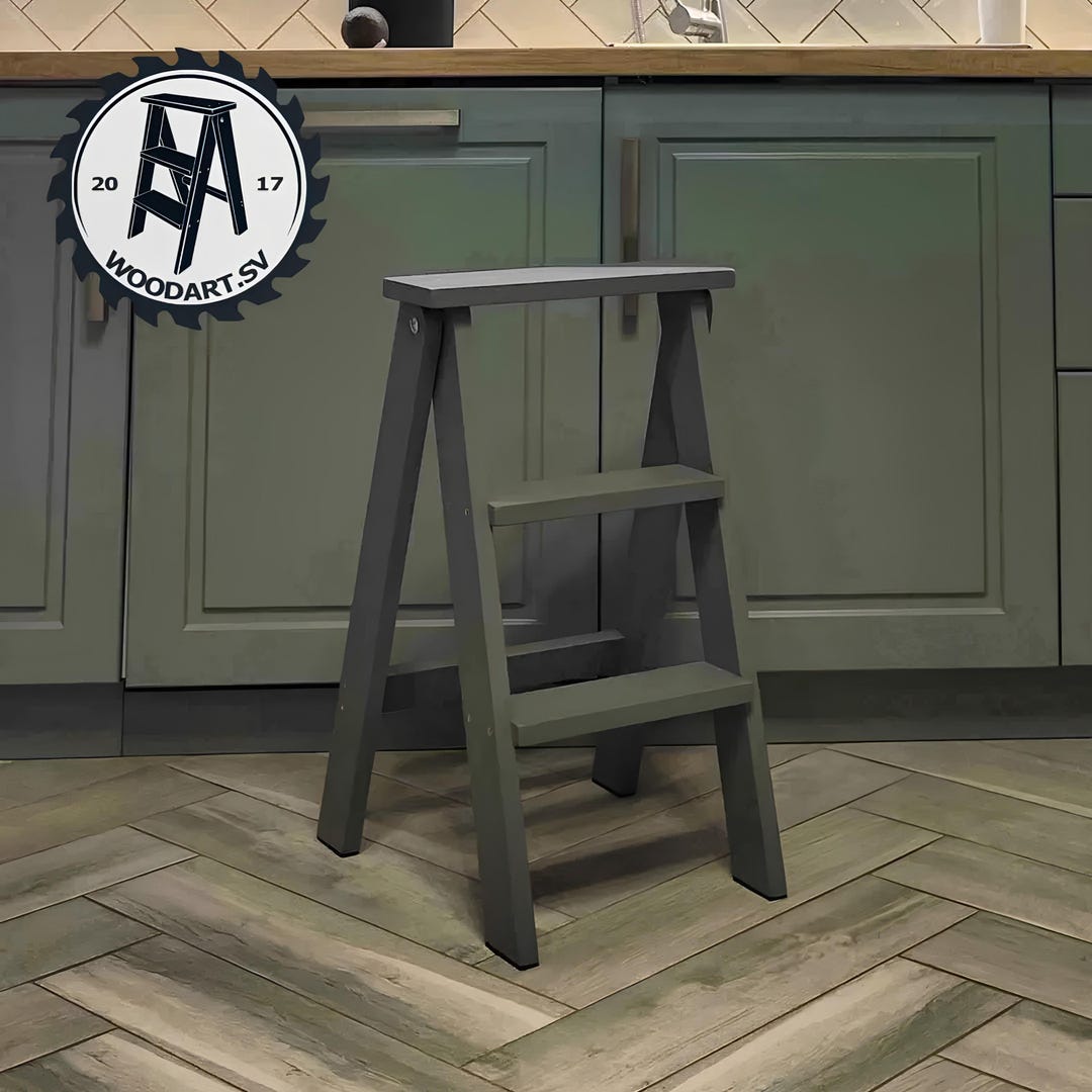 Wooden Folding Ladder Made of Beech, Step Ladder for Kitchen,library ...