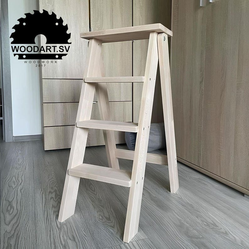 Wooden Folding Ladder Made of Beech, Step Ladder for Kitchen,library ...