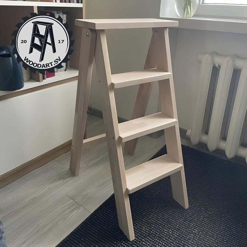 Wooden Folding Ladder Made of Beech, Step Ladder for Kitchen,library ...
