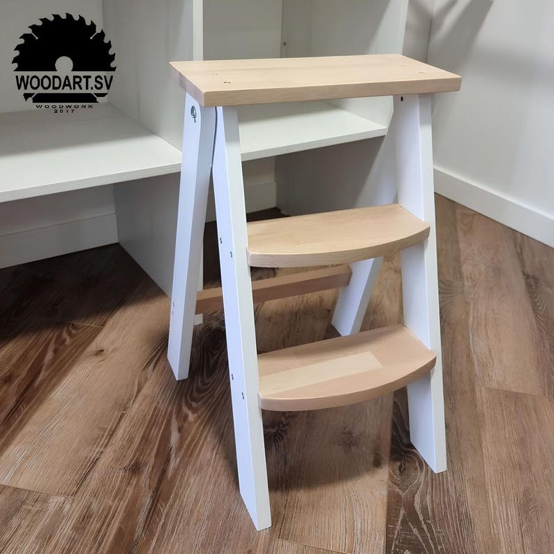 Wooden Folding Ladder Made of Beech, Step Ladder for Kitchen,library ...
