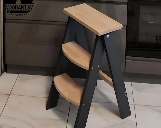 Dutchcrafters Solid Oak Hard Wood Folding Step Stool Ladder, Medium ...