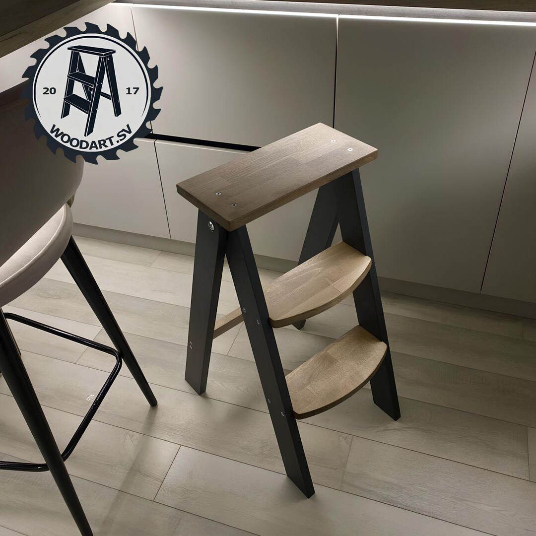 Wooden Folding Ladder Made of Beech, Step Ladder for Kitchen,library ...