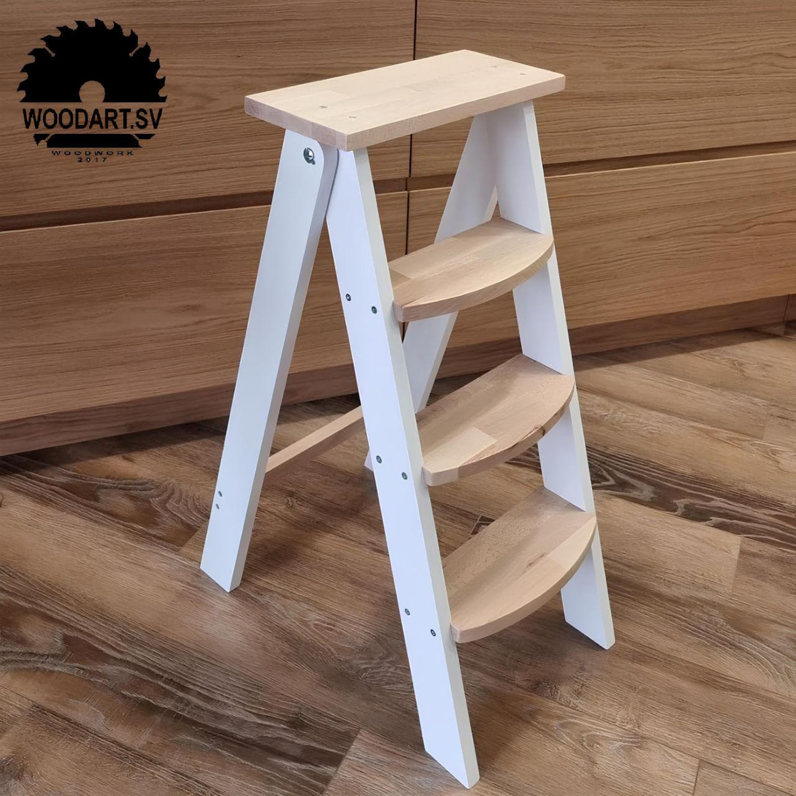 Wooden Folding Ladder Made of Beech, Step Ladder for Kitchen,library ...
