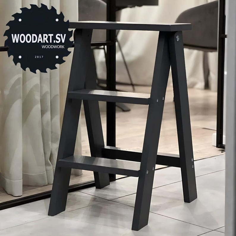 Wooden Folding Ladder Made of Beech, Step Ladder for Kitchen,library ...