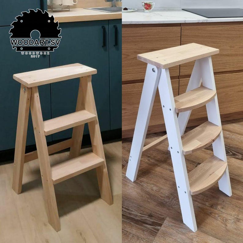 Wooden Folding Ladder Made of Beech, Step Ladder for Kitchen,library ...