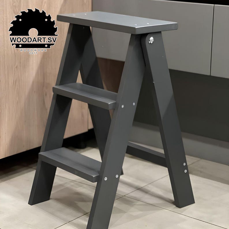 Wooden Folding Ladder Made of Beech, Step Ladder for Kitchen,library ...