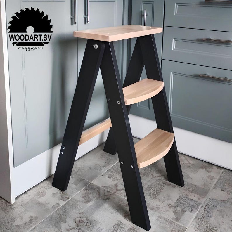 Wooden Folding Ladder Made of Beech, Step Ladder for Kitchen,library ...