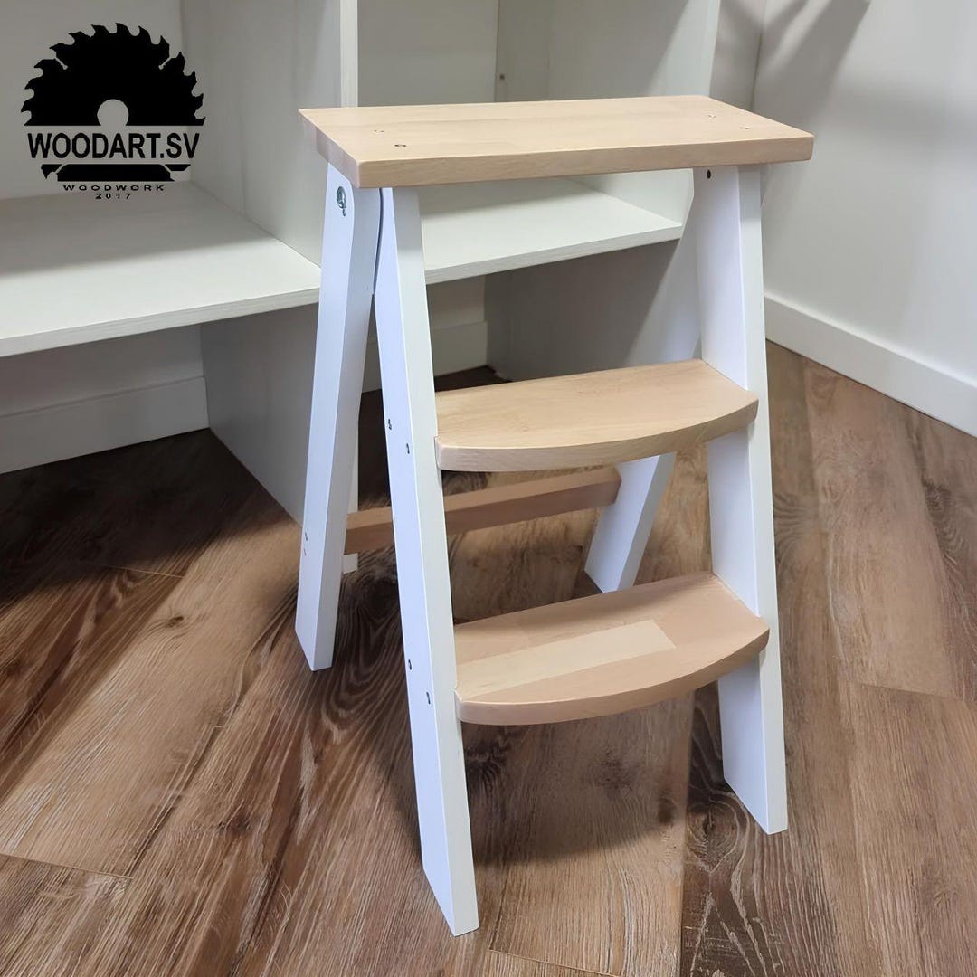 Wooden Folding Ladder Made of Beech, Step Ladder for Kitchen,library ...