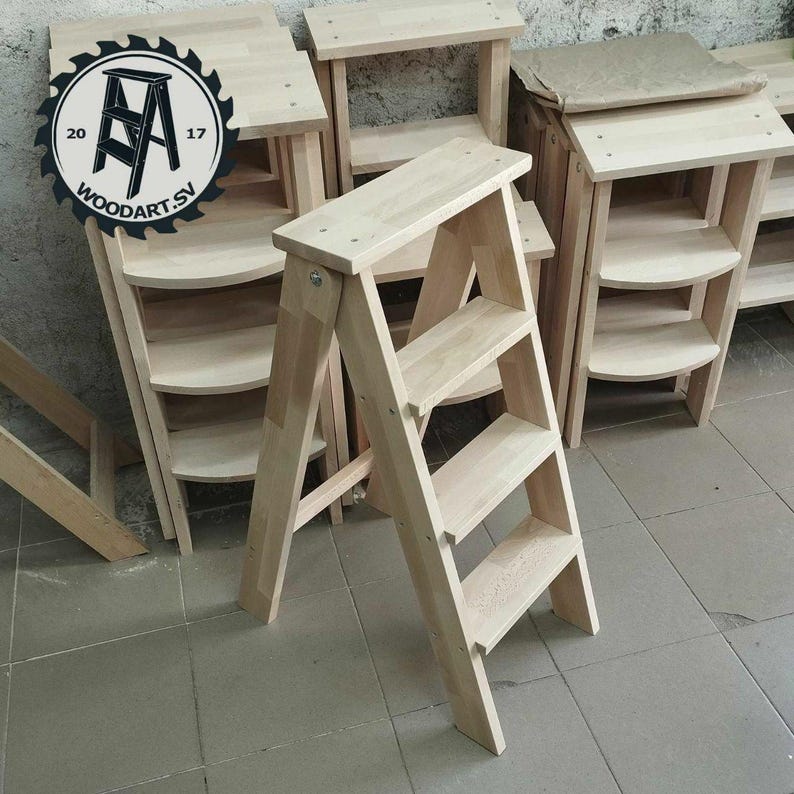 Wooden Folding Ladder Made of Beech, Step Ladder for Kitchen,library ...