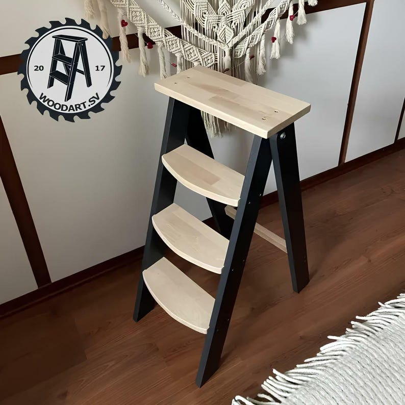 Wooden Folding Ladder Made of Beech, Step Ladder for Kitchen,library ...