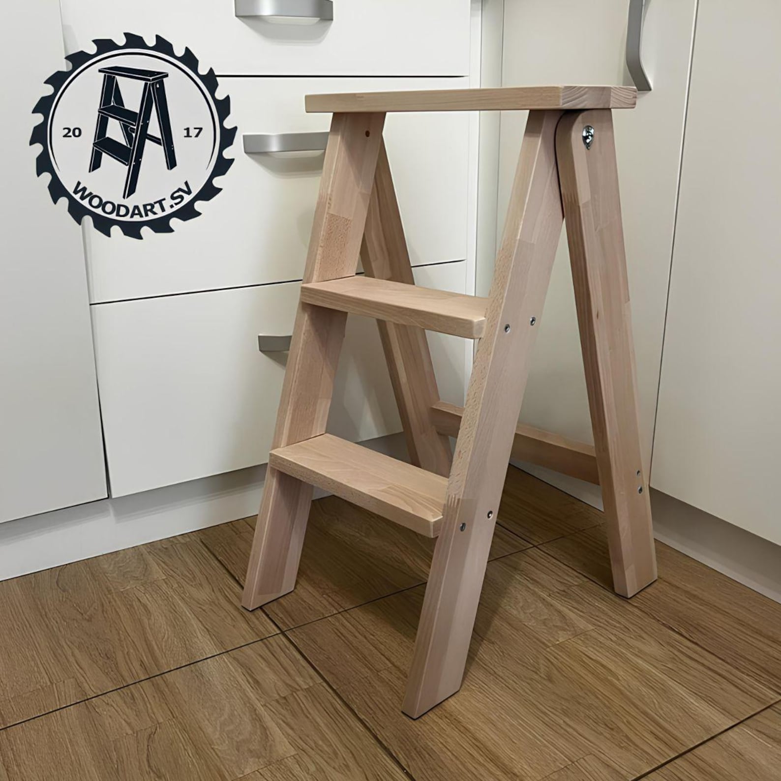 Wooden Folding Ladder Made of Beech, Step Ladder for Kitchen,library ...