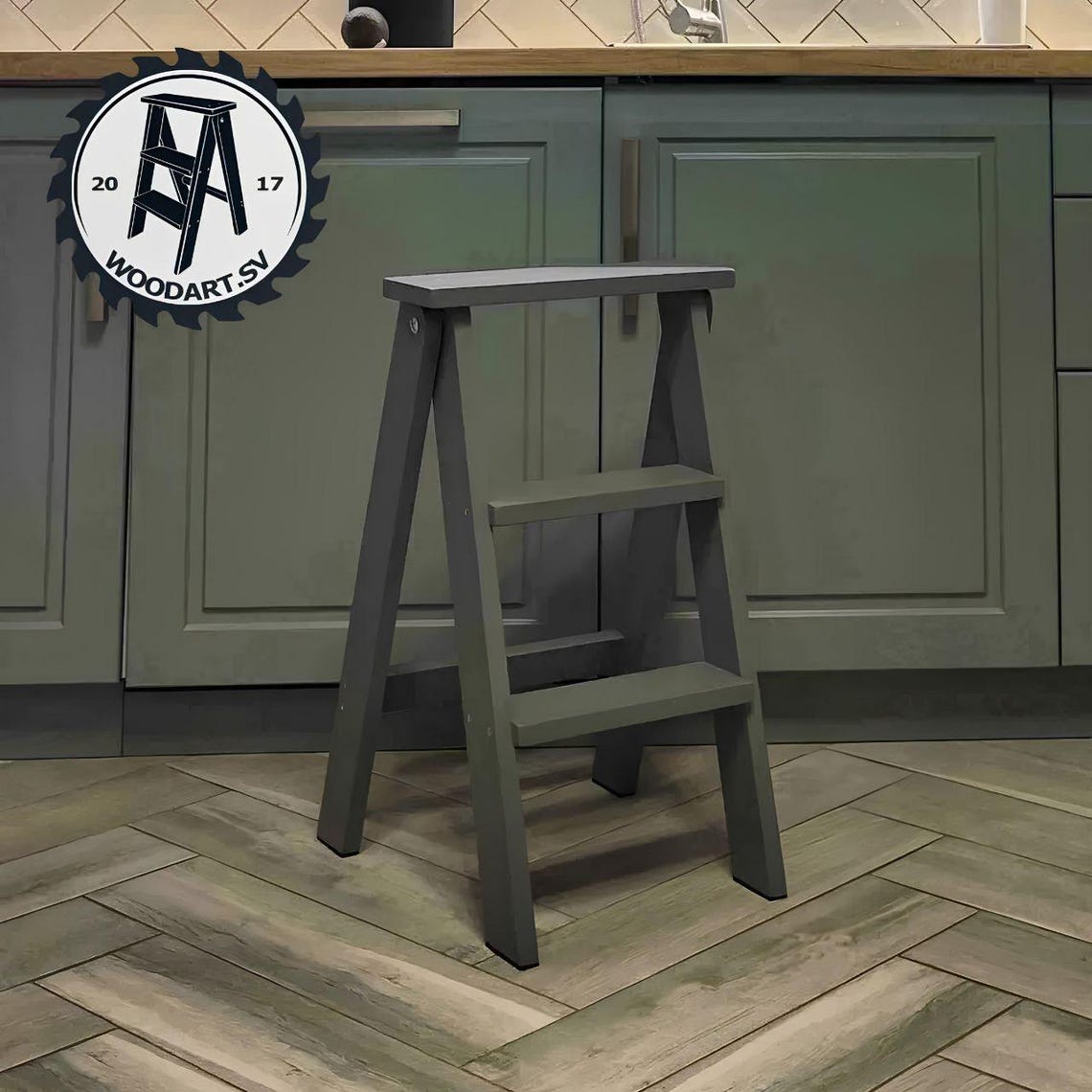 Wooden Folding Ladder Made of Beech, Step Ladder for Kitchen,library ...