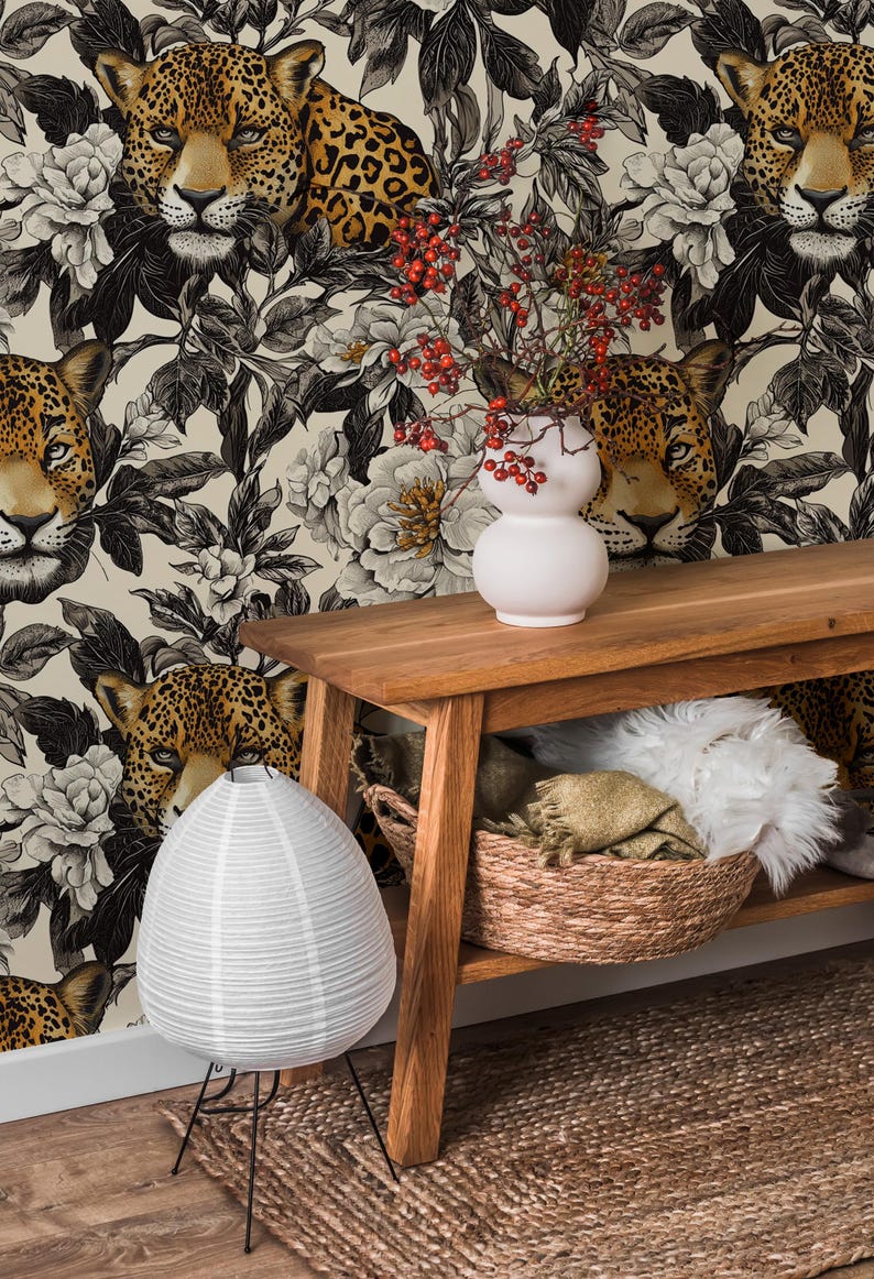 Luxury Leopard Floral Wallpaper – Bold Animal Print and Floral Design ...