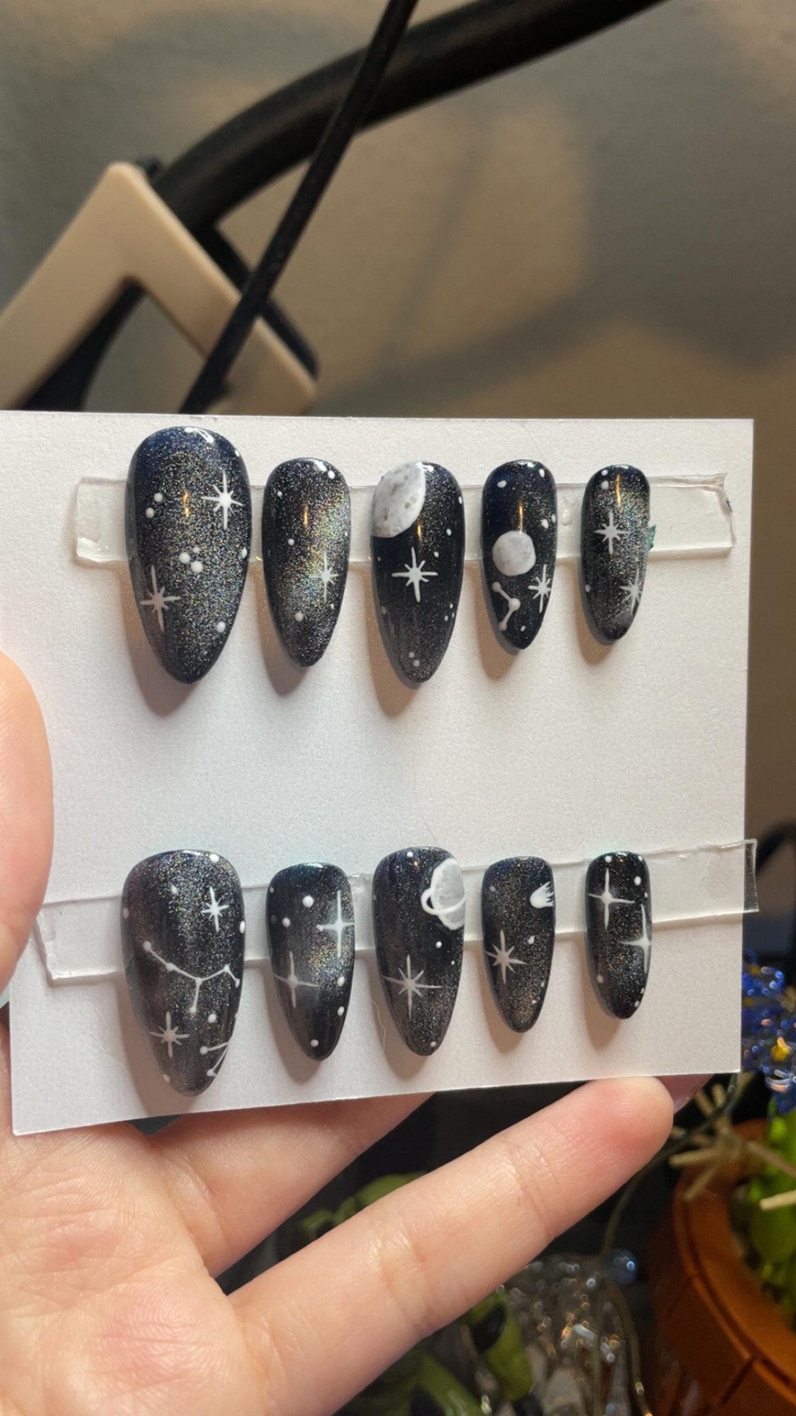 Cat Eye Moon and Stars Press on Nails - Etsy