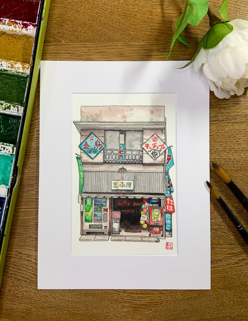 Showa Era Tokyo Japanese Storefront Watercolour Art Print Home Decor A6 ...