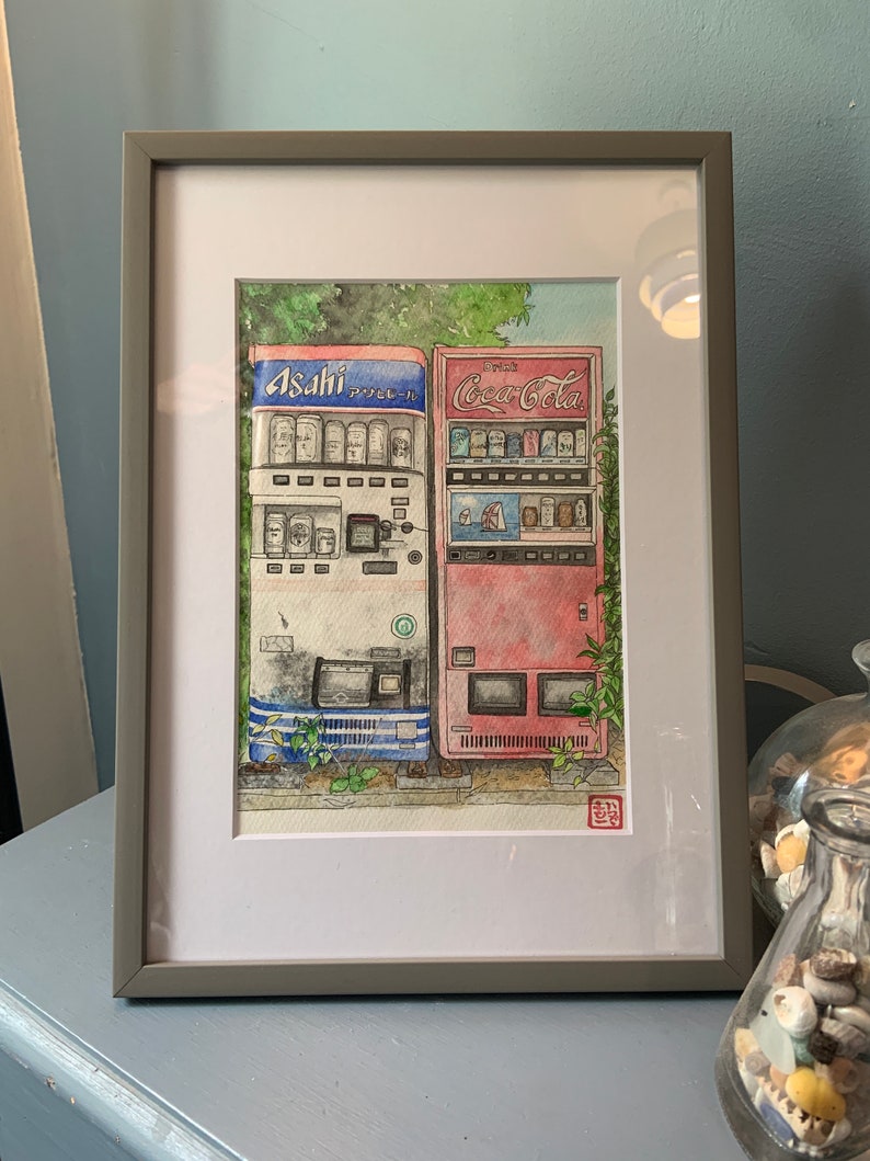 Vintage Japanese Vending Machine A5 Mounted A4 Watercolor Print ...
