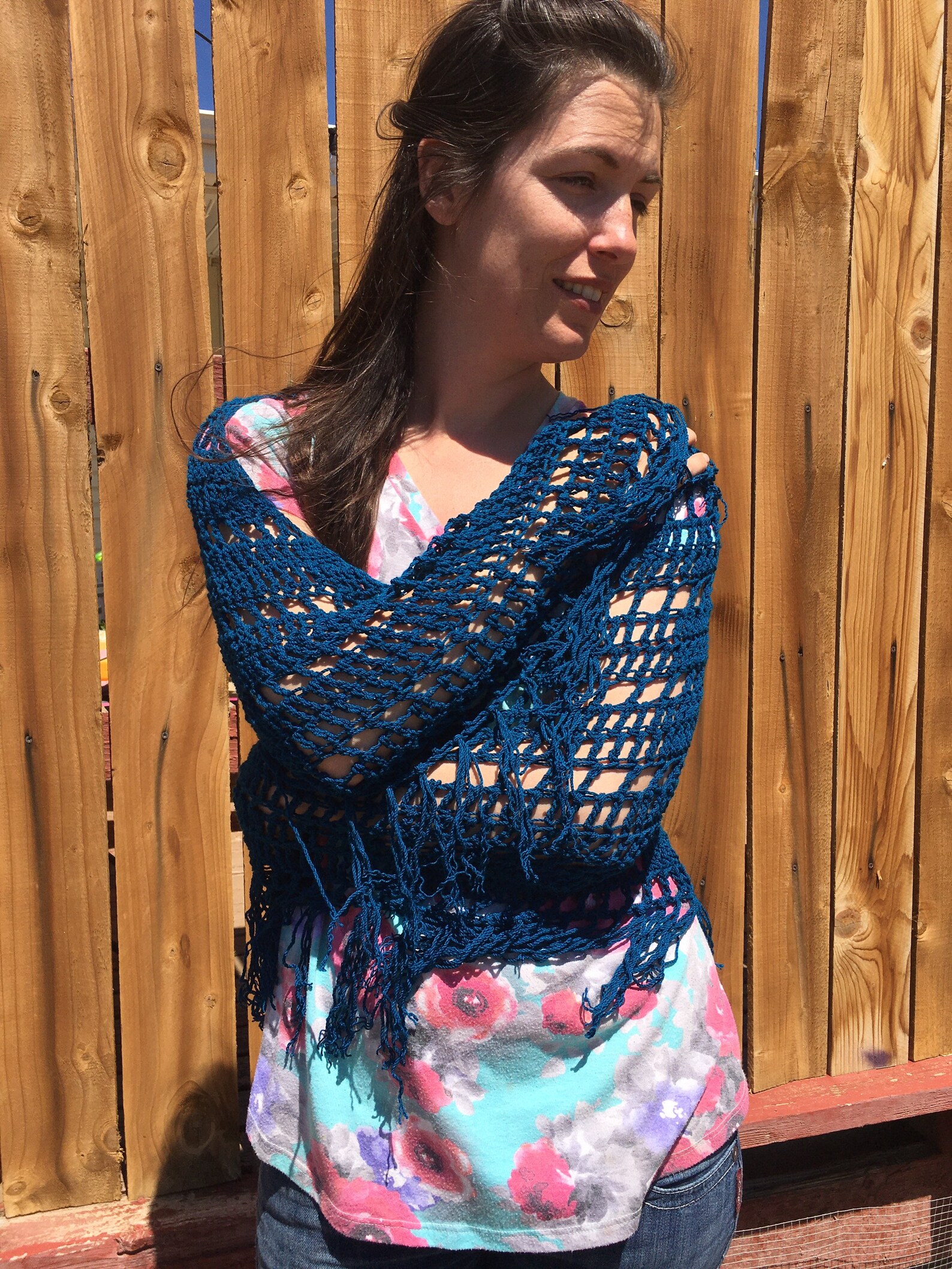 Teal Fringed Shawl Spring Summer Shawl Bohemian Style | Etsy