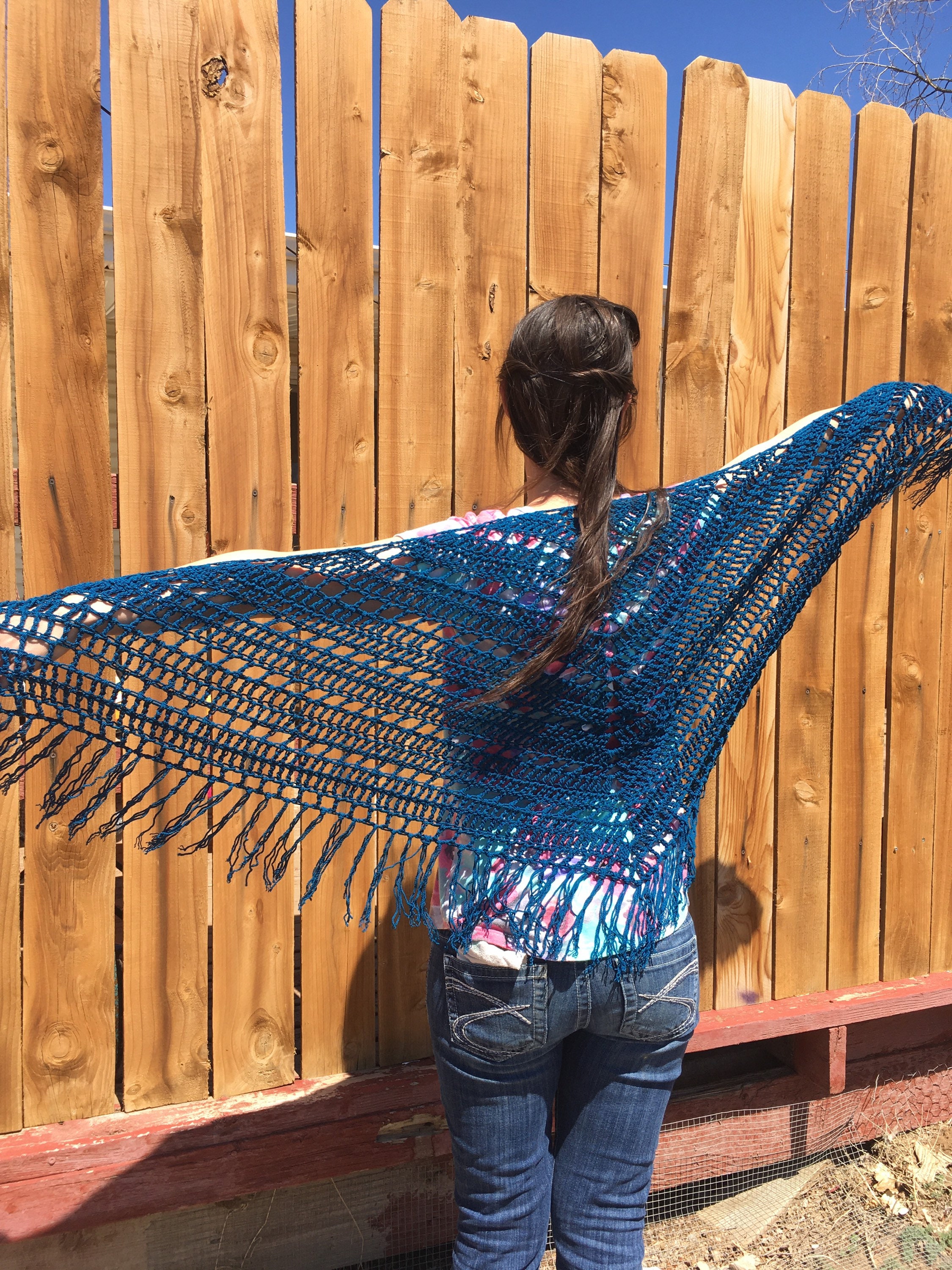 Teal Fringed Shawl Spring Summer Shawl Bohemian Style | Etsy