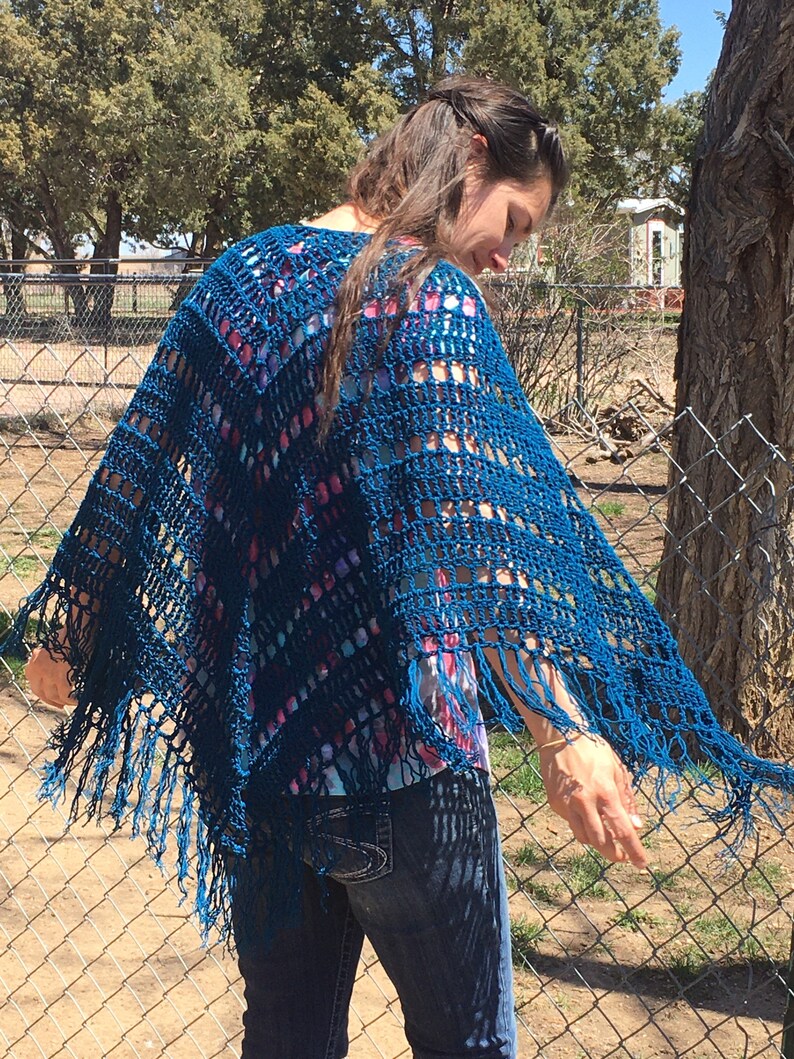 Teal Fringed Shawl Spring Summer Shawl Bohemian Style - Etsy