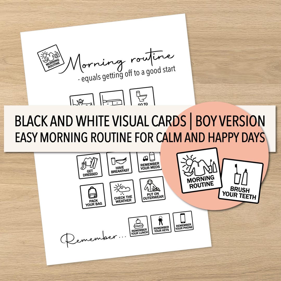 Morning Routine Visual Cards | Printable Chart for Kids | Boy Version ...