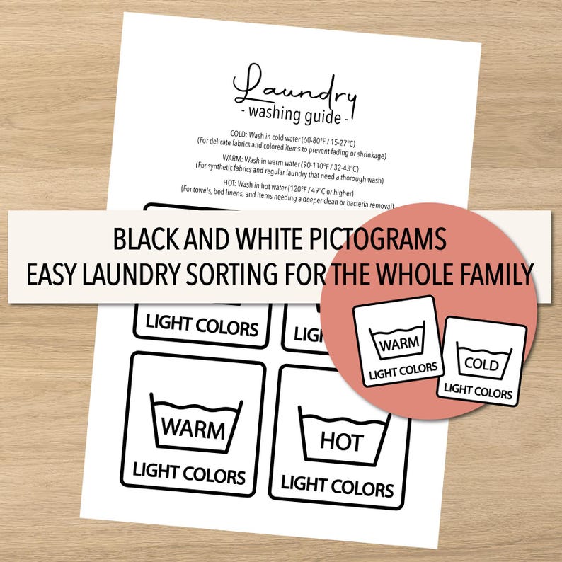 Laundry Pictograms Printable – Light Colors Sorting Cards | Black ...