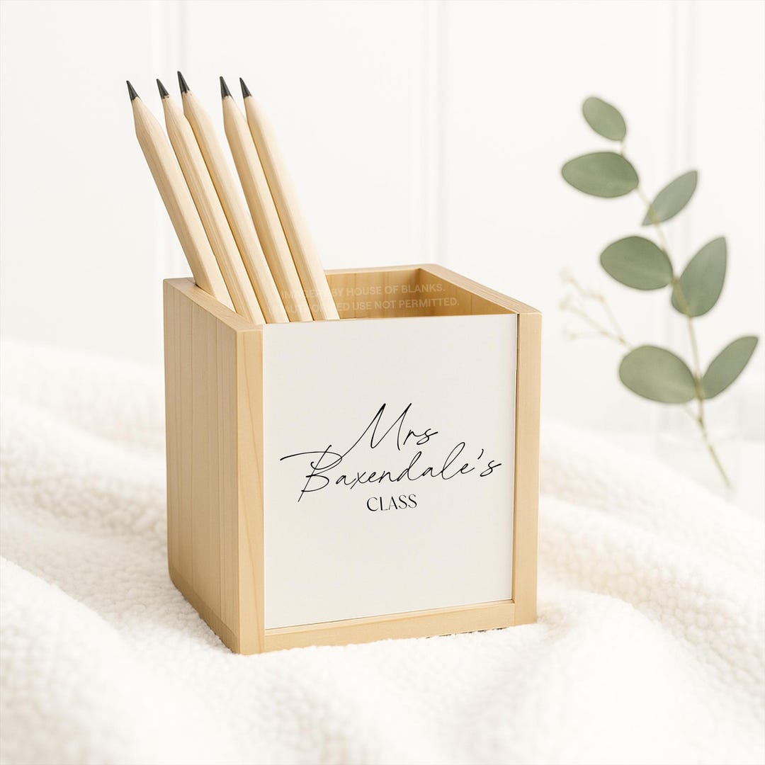 Personalised Pen Pot | Wooden Effect MDF Desk Tidy With Custom Text ...
