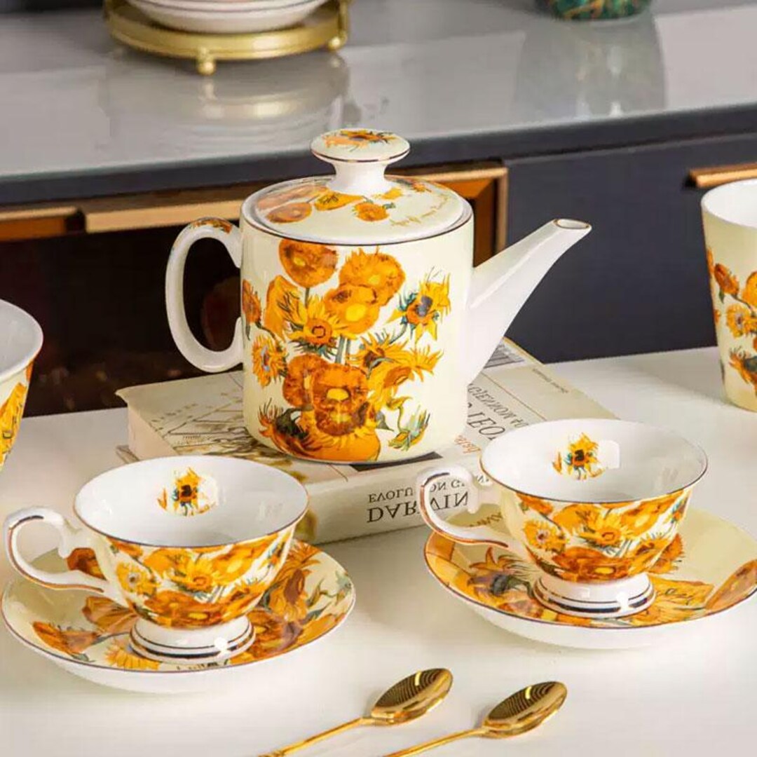 Creative Sunflower Ceramic Coffee Set | Ceramic Coffee Cups and Saucers ...