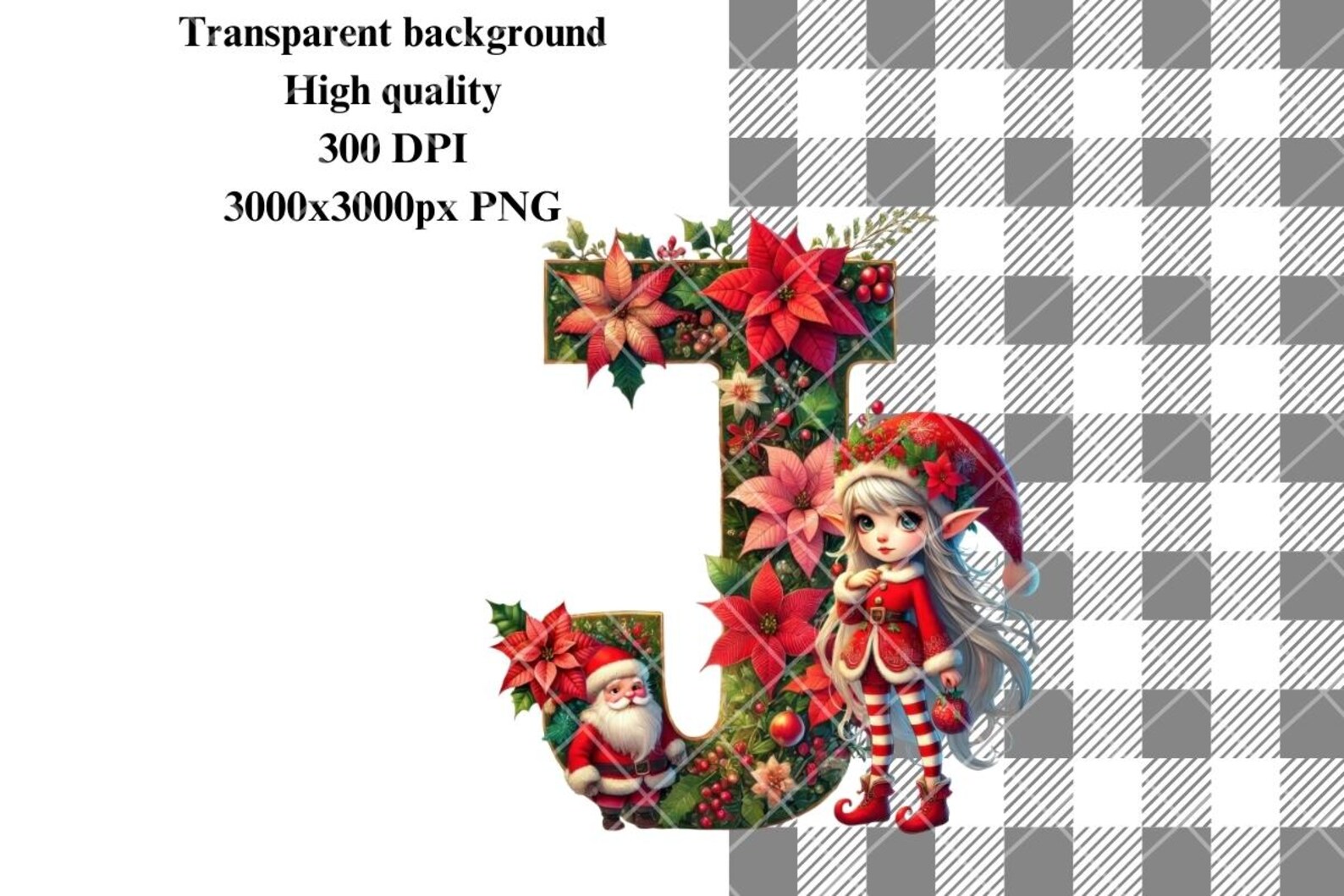Christmas Alphabet Clipart, Elf Alphabet PNG, Festive Floral Letters ...