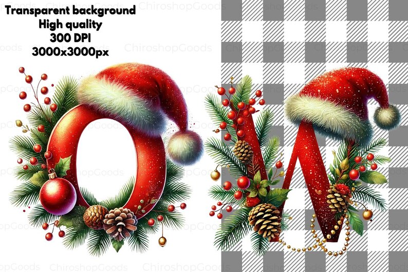 Christmas Watercolor Alphabet Clipart: Red Festive Letters (digital ...