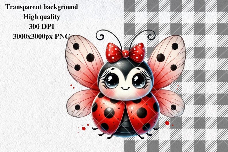 Valentine Ladybug Clipart Set, Cute Bug Illustrations (digital Download ...