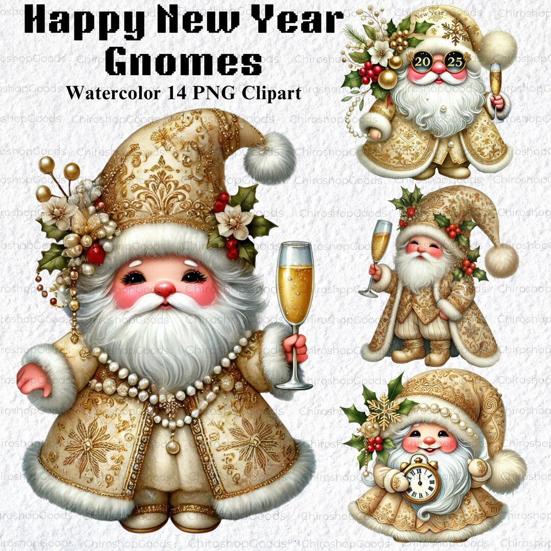 Happy New Year Gnome, Watercolor Clipart, New Year, Cute Gnome, Gnome ...