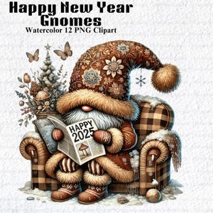Happy New Year, Gnome Clipart, Watercolor, Festive Gnome, New Year ...