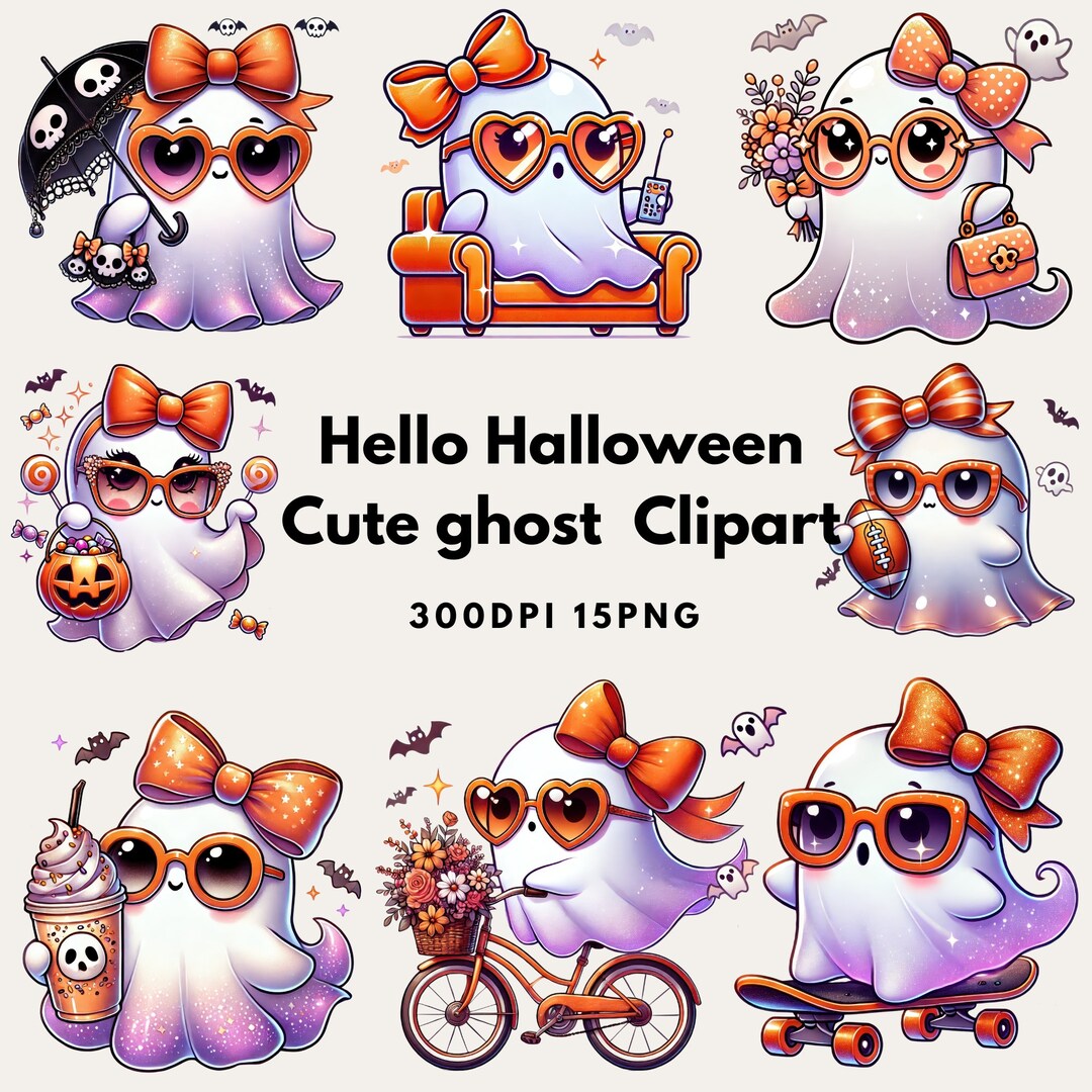 Cute Halloween Ghosts Clipart, PNG, Modern Theme (digital Download) - Etsy