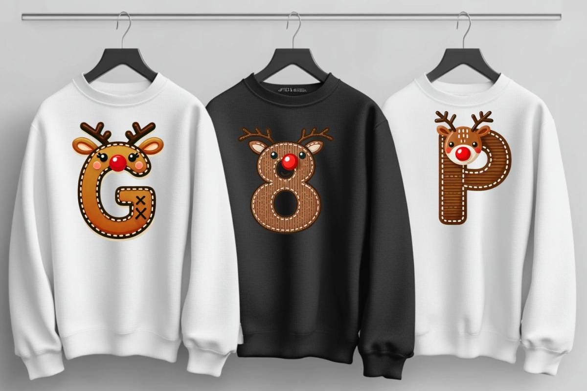 Christmas Reindeer Alphabet Clipart: Festive Letters & Numbers (PNG ...