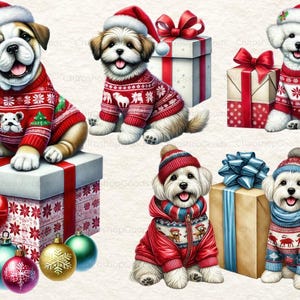 Christmas Cute Dog Watercolor Clipart, Christmas Puppy, Festive Puppy ...