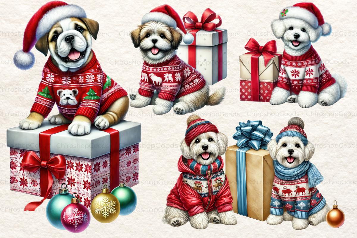 Christmas Cute Dog Watercolor Clipart, Christmas Puppy, Festive Puppy ...