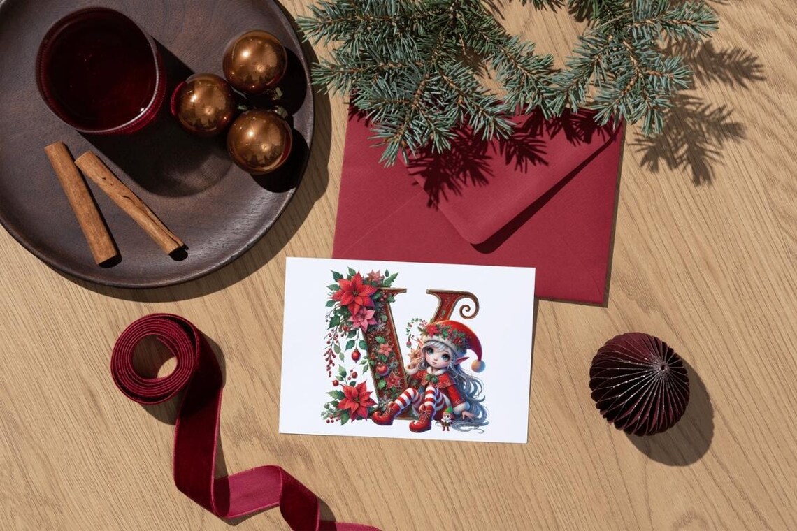 Christmas Alphabet Clipart, Elf Alphabet PNG, Festive Floral Letters ...