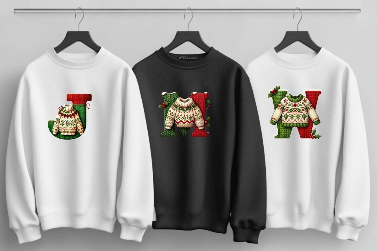 Christmas Alphabet Clipart, Holiday Sweater Letters, Watercolor ...