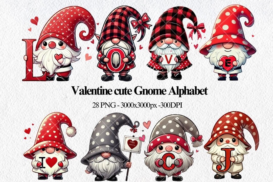 Valentine Gnome Alphabet, Love Clipart Bundle, Cute Gnome Graphics ...