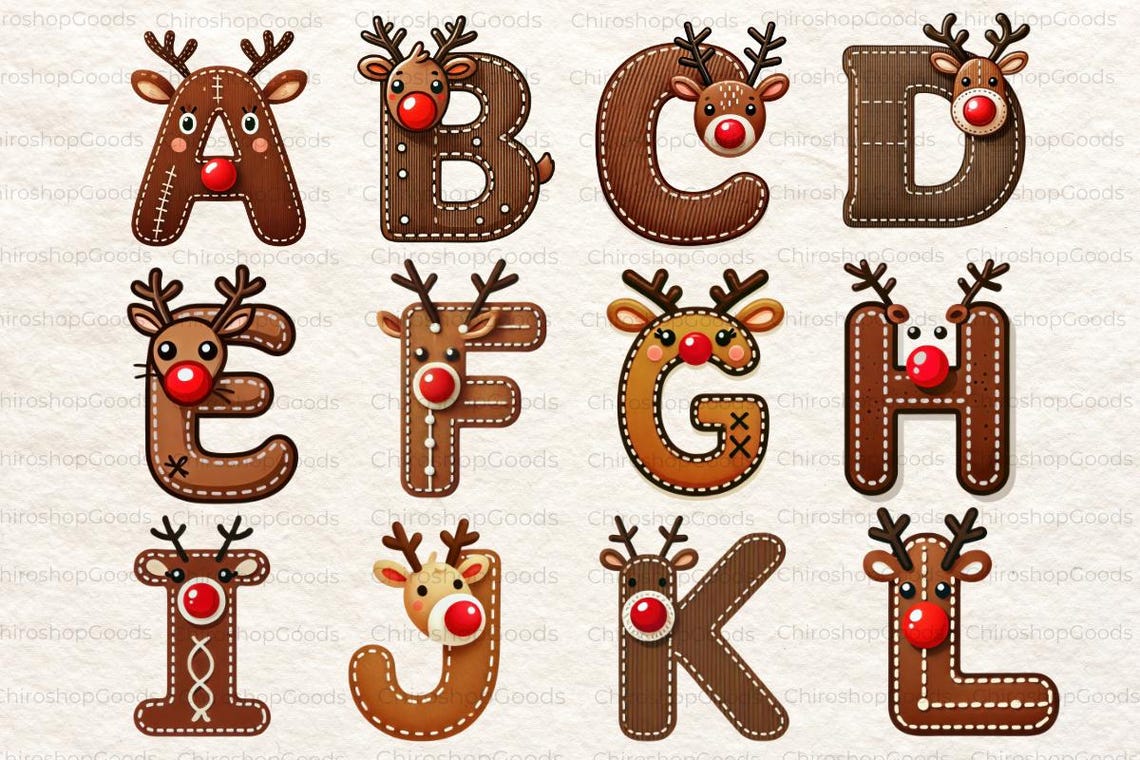 Christmas Reindeer Alphabet Clipart: Festive Letters & Numbers (PNG ...