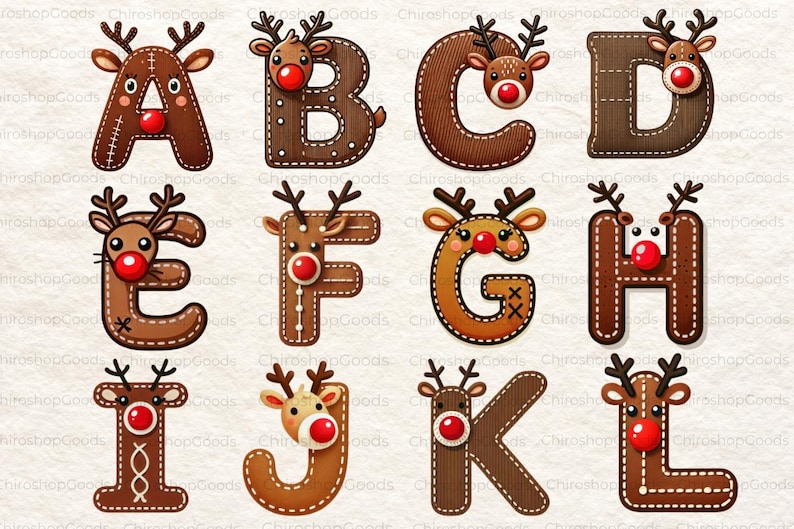 Christmas Alphabet, Christmas Reindeer Alphabet Clipart, Reindeer ...