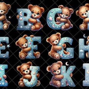 Adorable Teddy Bear Alphabet Clipart Set, Teddy Bear Alphabet, Baby ...