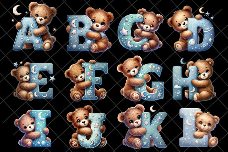 Adorable Teddy Bear Alphabet Clipart Set, Teddy Bear Alphabet, Baby ...