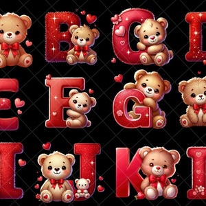 Valentine Bear Alphabet, Bear Letters, Clipart, Cute Teddy Bear Letters ...