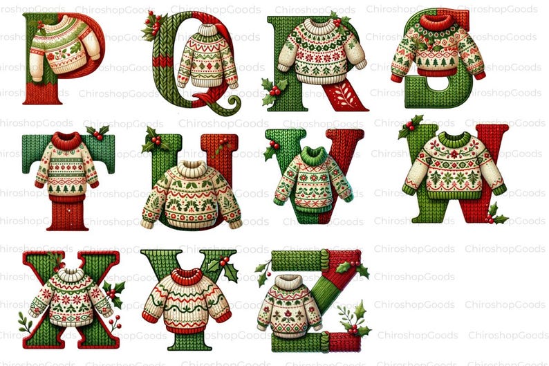 Christmas Alphabet Clipart, Holiday Sweater Letters, Watercolor ...