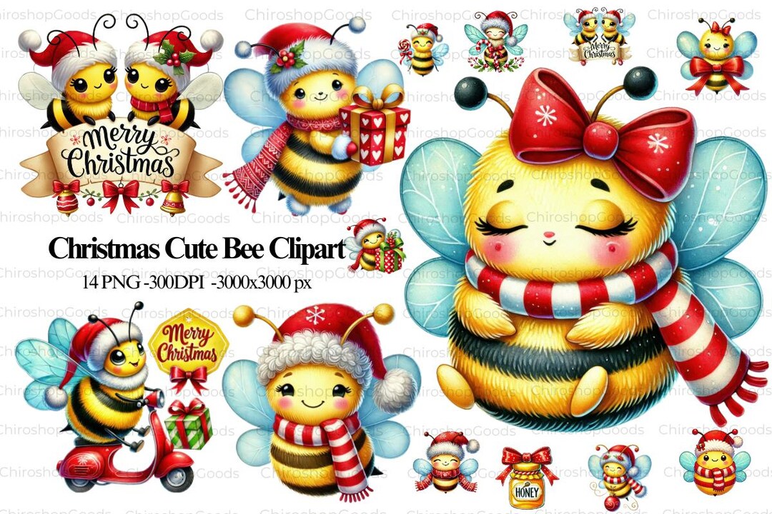 Christmas Bee Clipart, Cute Bee Christmas, Holiday Bee Art, Festive Bee ...