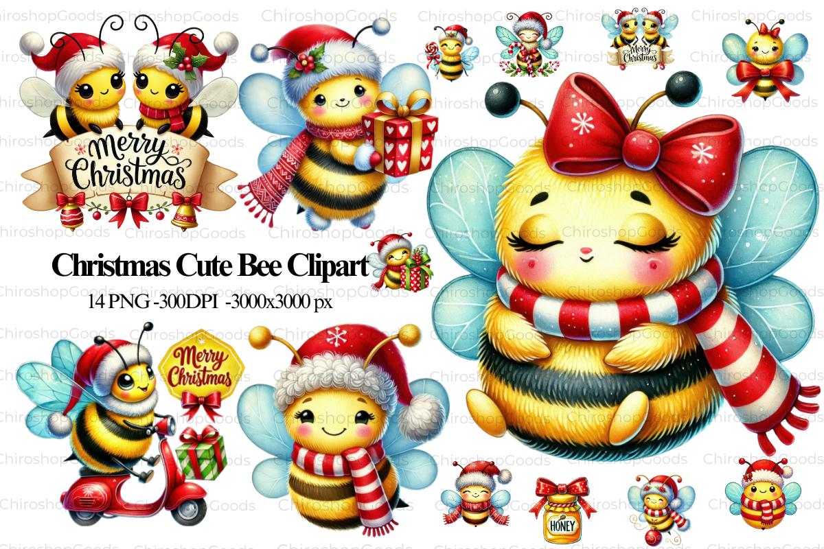 Christmas Bee Clipart, Cute Bee Christmas, Holiday Bee Art, Festive Bee ...
