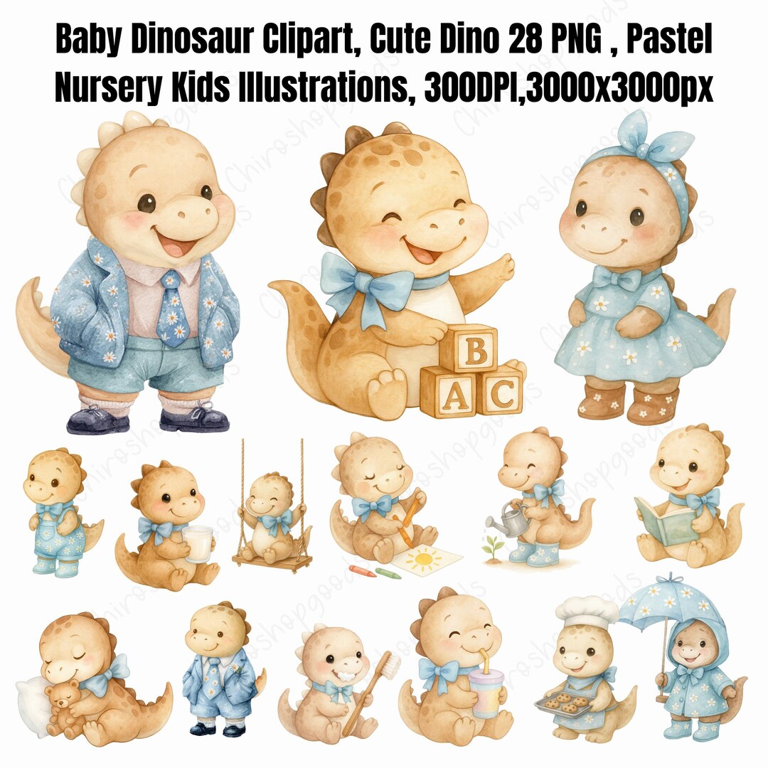 Pastel Baby Dinosaur Clipart Set: Nursery Art PNG (digital Download) - Etsy